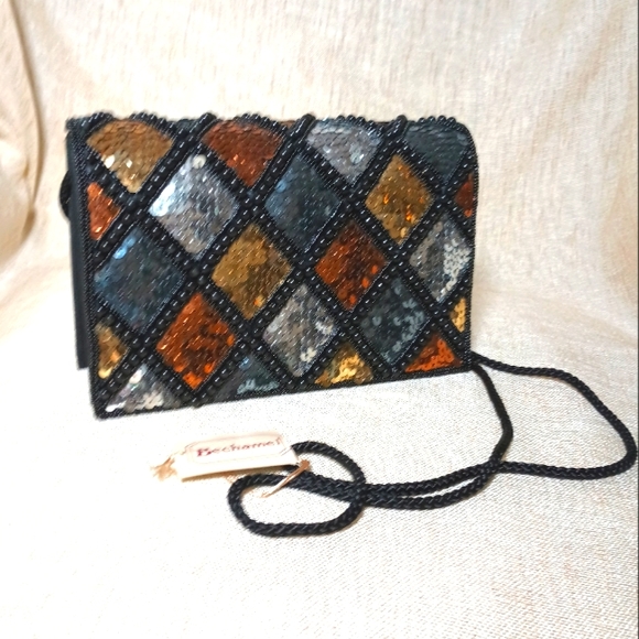 Bechamel | Bags | Bechamel Retro Black Gold Sequin Clutch Mini Shoulder ...
